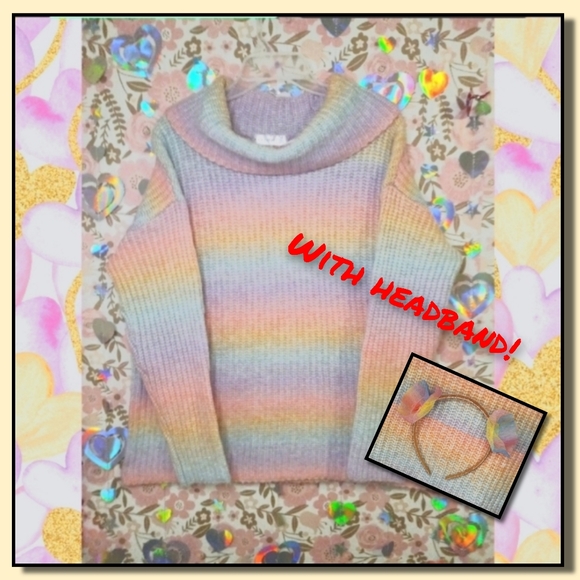 retrology | Sweaters | Retrology Pastel Rainbow Knit Cowl Neck Sweater ...